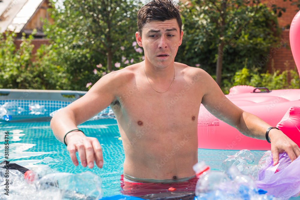 Ecology, plastic trash, environmental emergency and water pollution ...