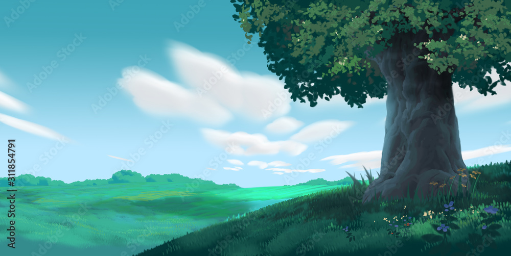 Anime Style Environment Background, Cartoon Illustration Cover Stock ...