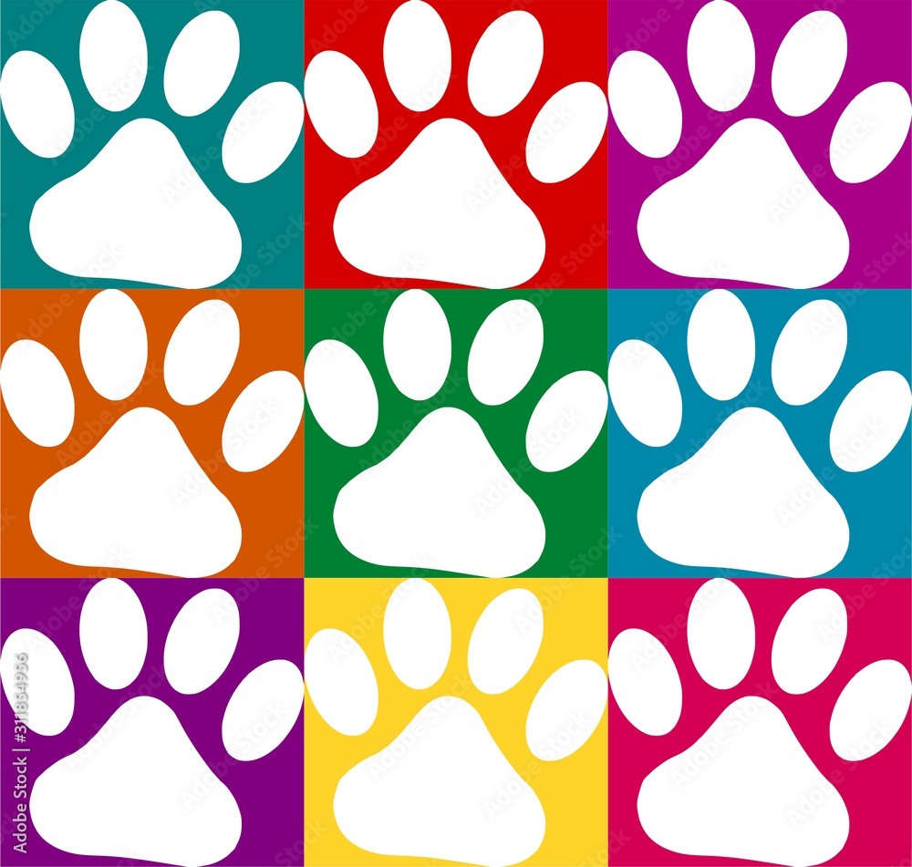 Colorful animal footprint ornament border isolated on white background ...
