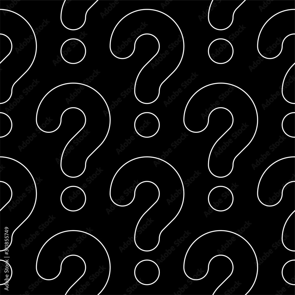 Line art question marks seamless pattern. Black and white vector ...