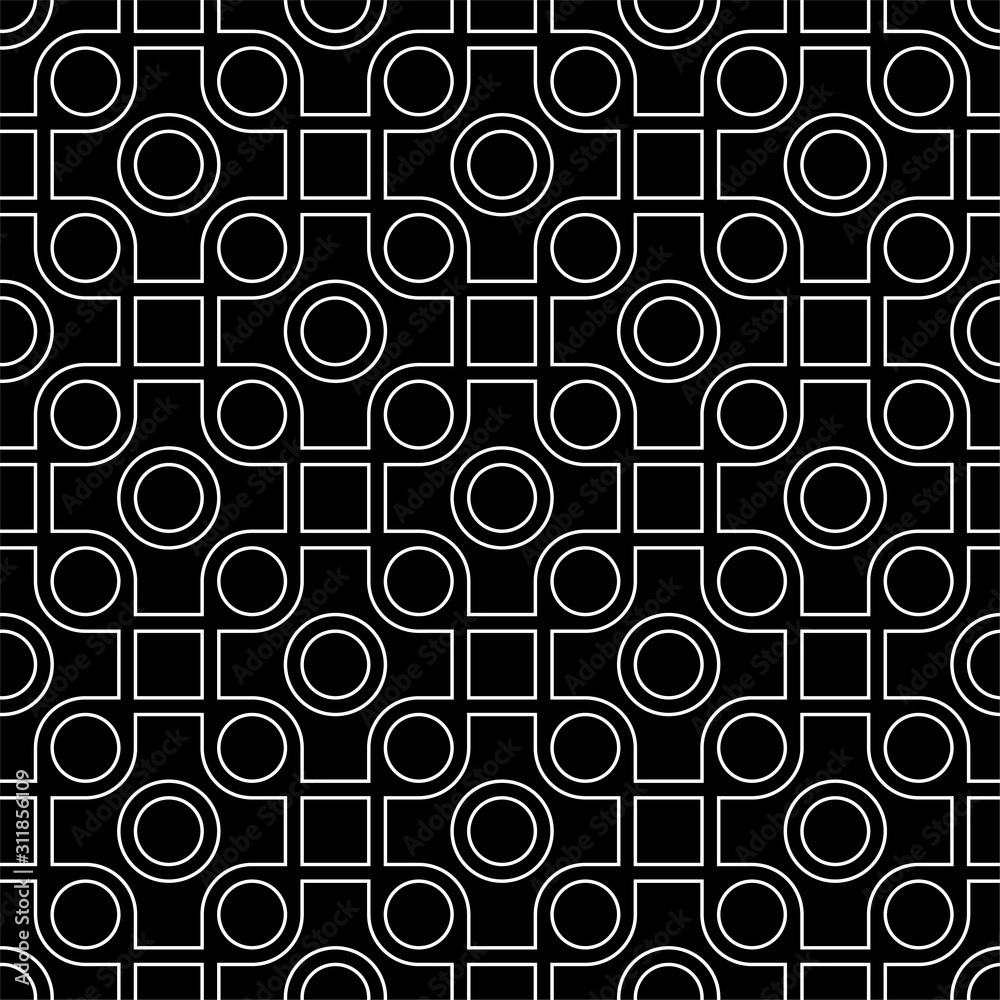 Line art seamless pattern. Black and white vector tileable background ...