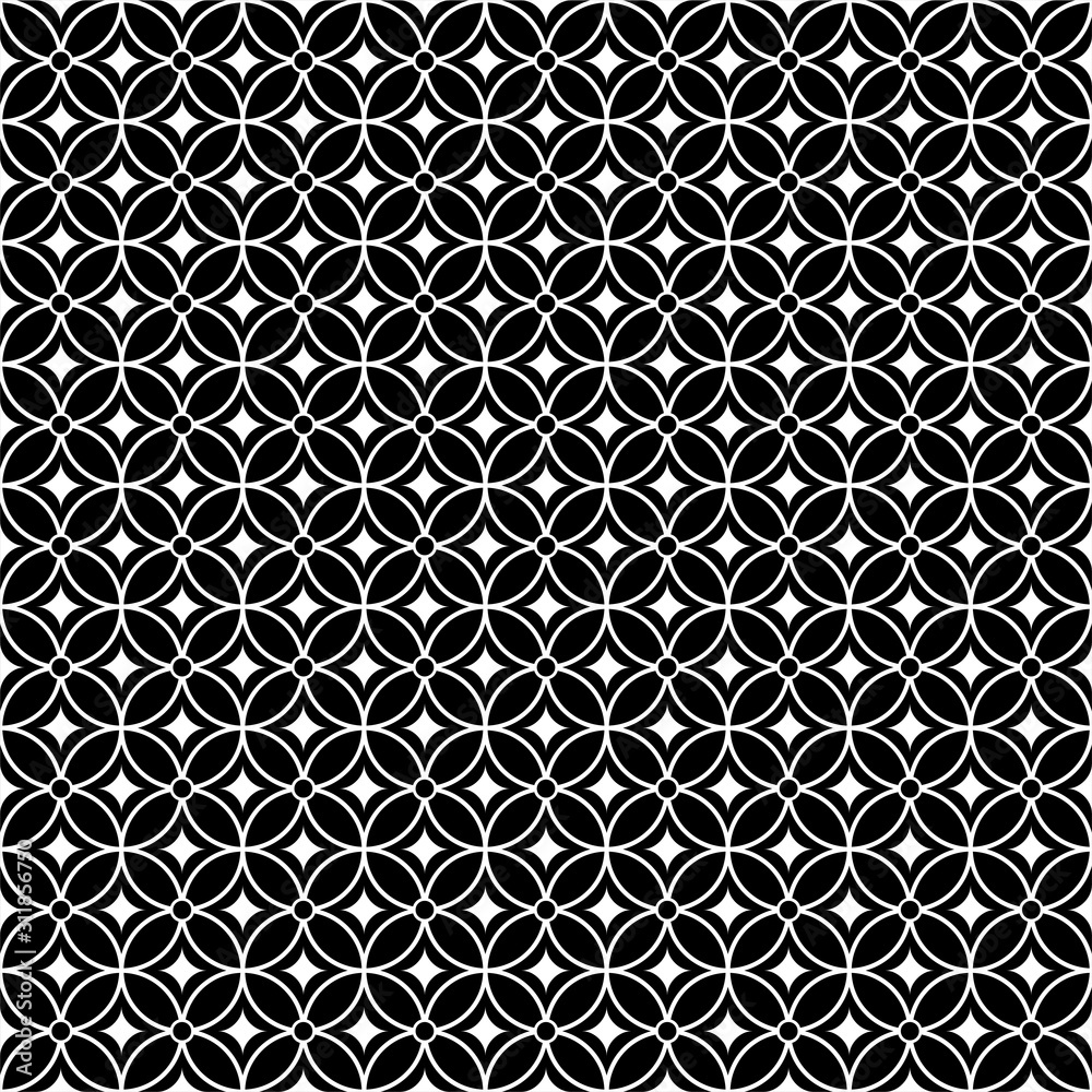 Line art circles seamless pattern. Black and white vector tileable ...