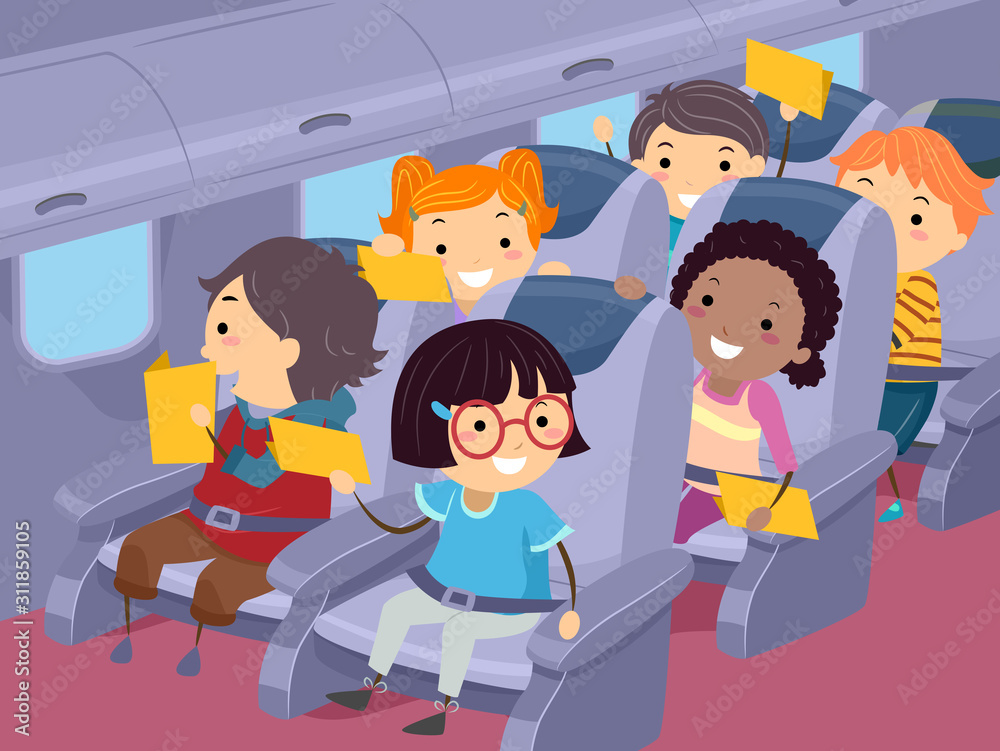 Stickman Kids Travel Airplane Illustration Stock Vector | Adobe Stock