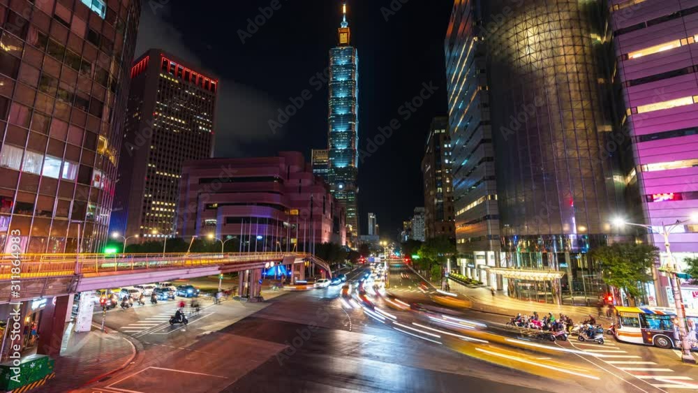 Time lapse of a busy street corner at rush hour in Taipei, the vibrant ...