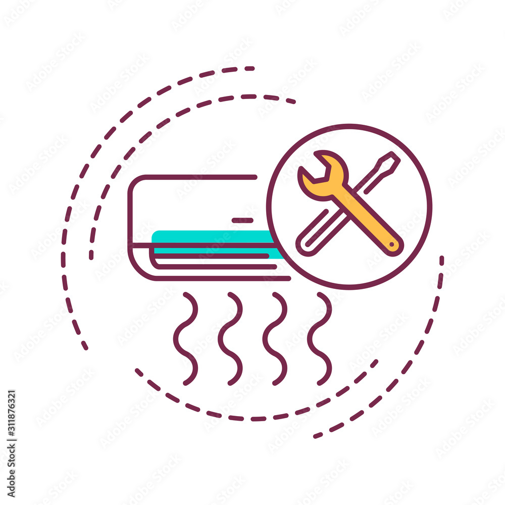 Air conditioner installation color line icon. Mounting and setting the ...
