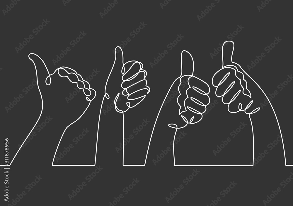 Single line drawing of thumbs up. Business group continuous line draw ...