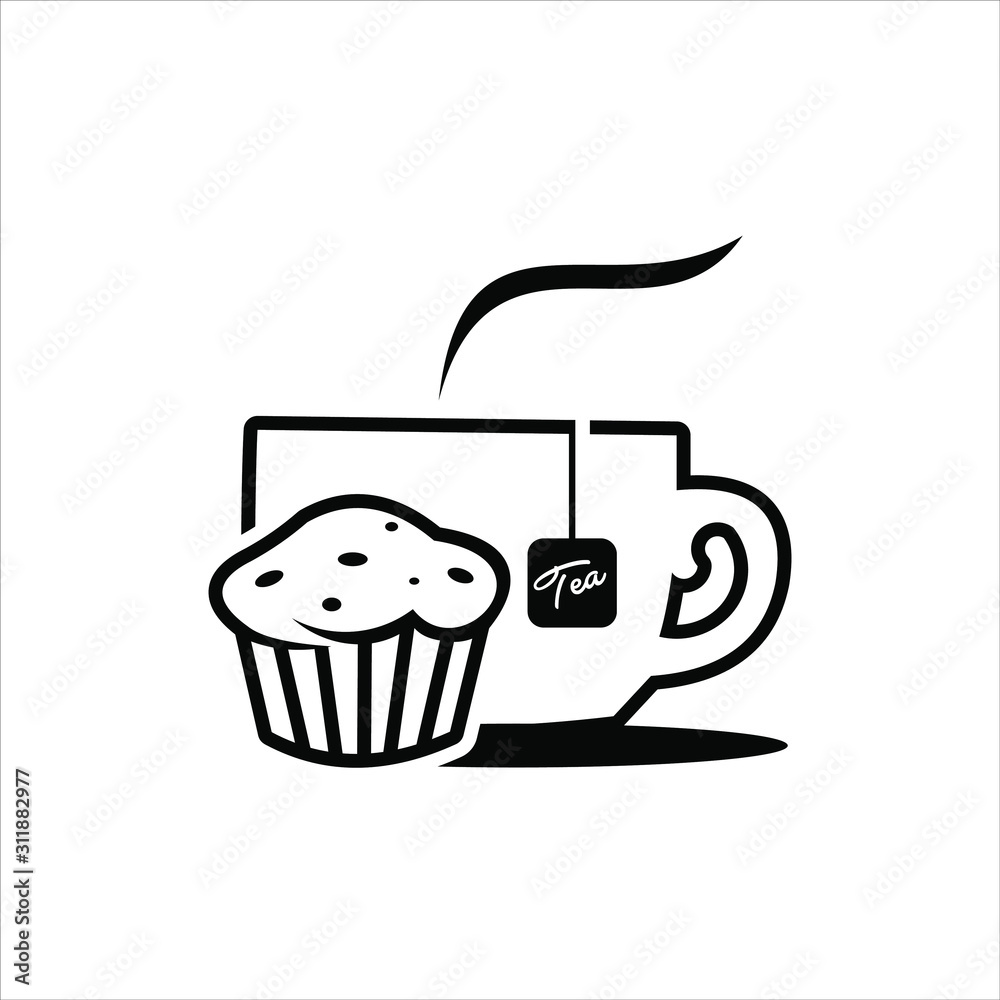outline tea logo and dessert vector illustration. food and drink ...