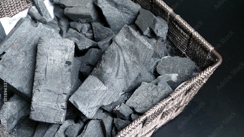 Top view or bird eye view images of black charcoal from real wood of ...