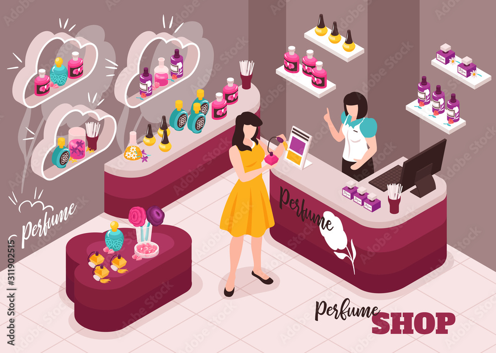 Perfume Shop Isometric Composition Stock Vector | Adobe Stock