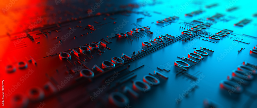 Abstraction illustration binary code strings are processed by the ...