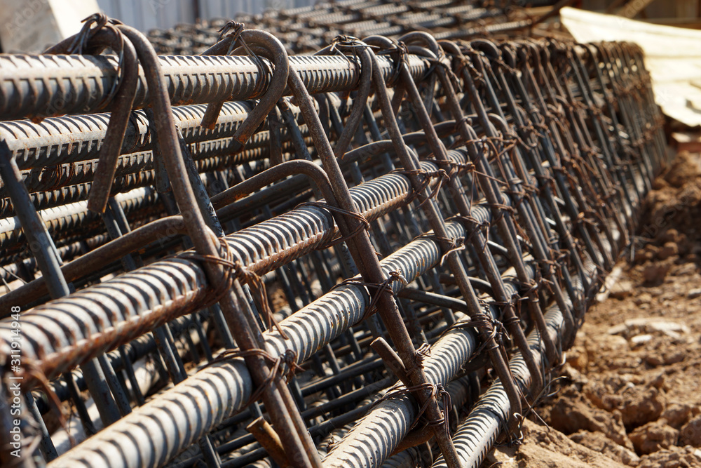 Construction rebar steel work reinforcement in concrete structure of ...