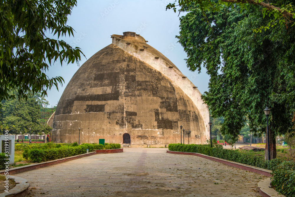 PATNA, BIHAR, INDIA., A spiral staircase leads to the top oft Stupa ...