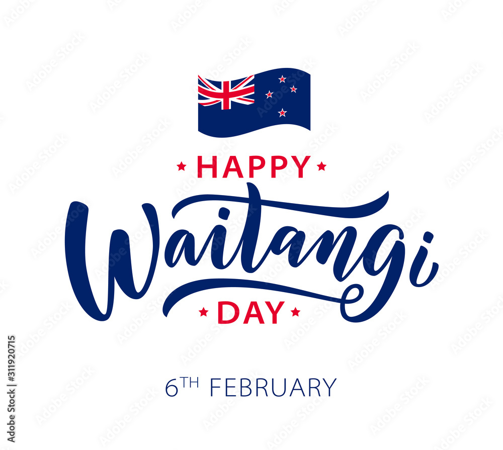 Waitangi day. 6 february New Zealand. Hand lettering design for ...