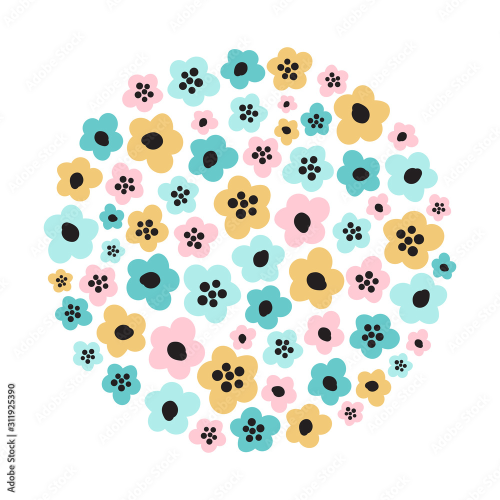 Cute childish background with primitive naive art spring flowers in ...