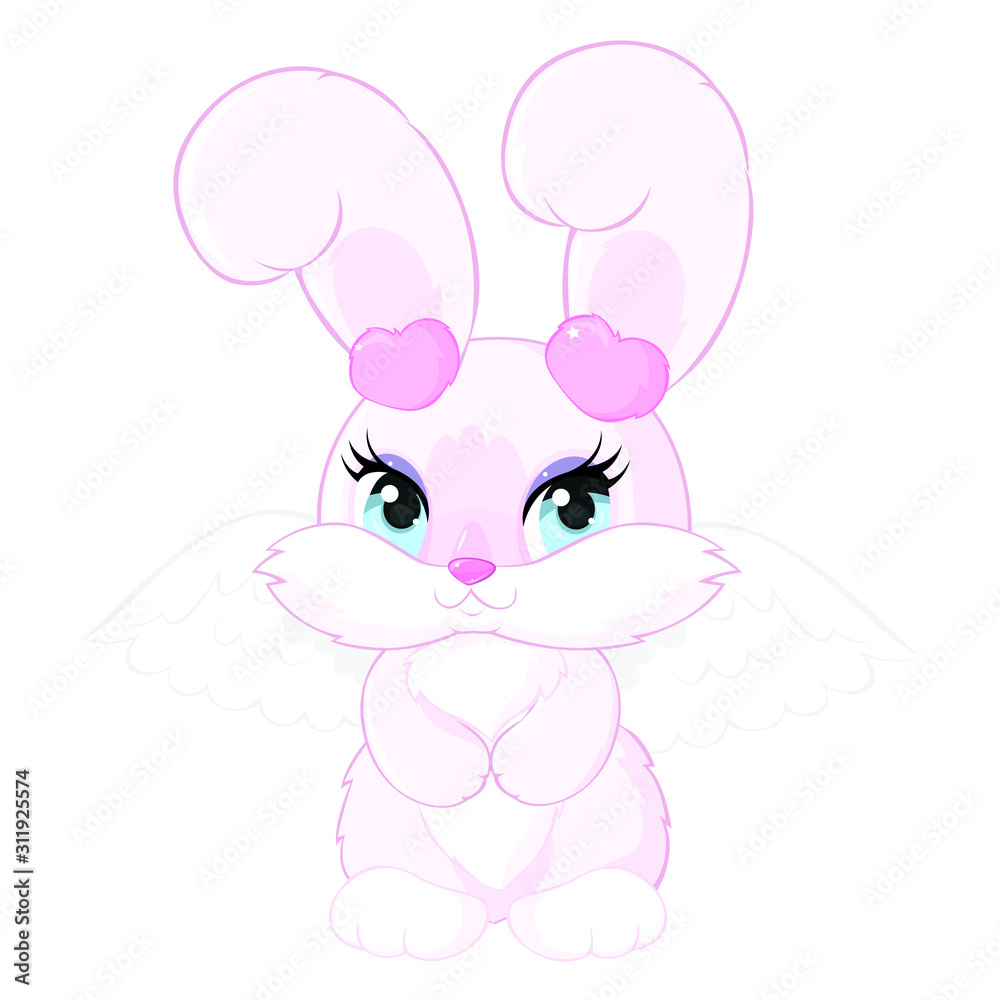 Cute little pink bunny girl with angel wings. Children's character ...