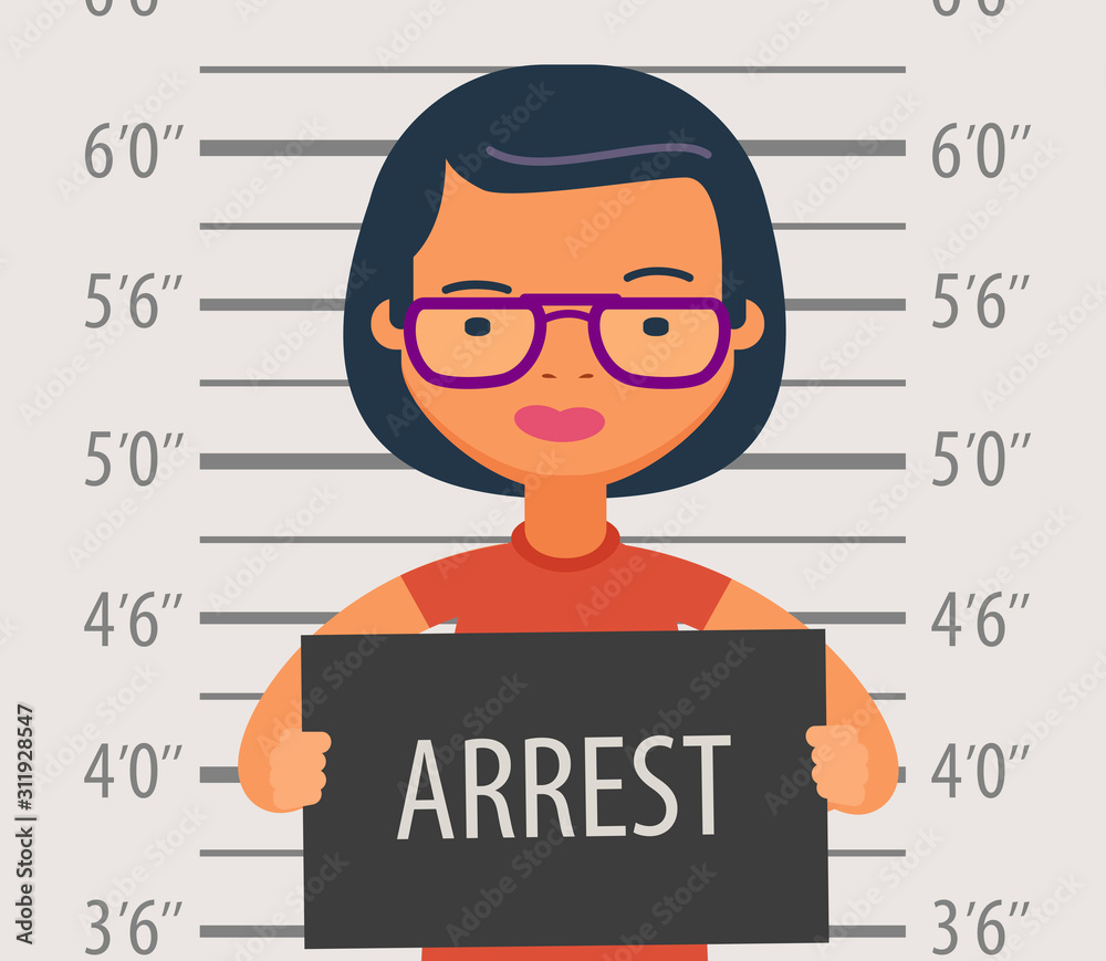 Detained or arrested with sign in police station. Funny cartoon vector ...