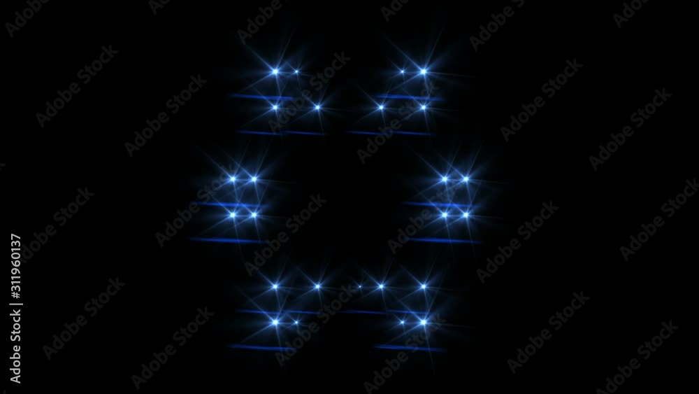 Led screen pixel light flashing with spotlights, shines, lights flare ...