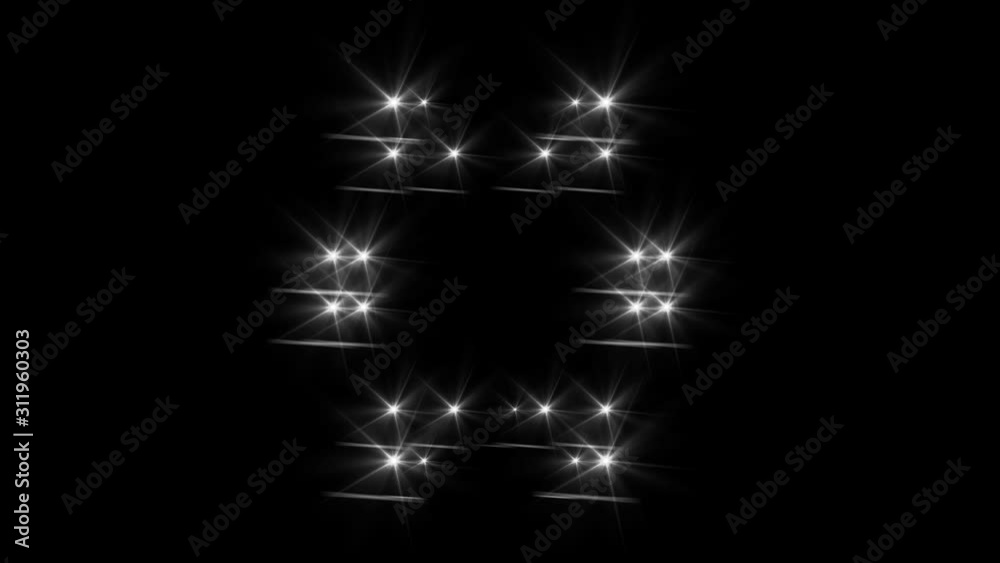 Led screen pixel light flashing with spotlights, shines, lights flare ...