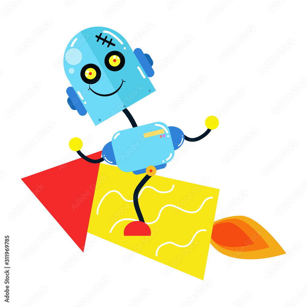 Fun Robot With Rocket. Boy Robot Robots. Cartoon Cute Vector Template ...