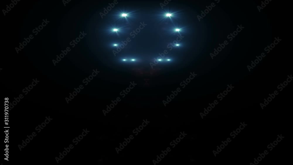 Led screen pixel light flashing with spotlights, shines, lights flare ...