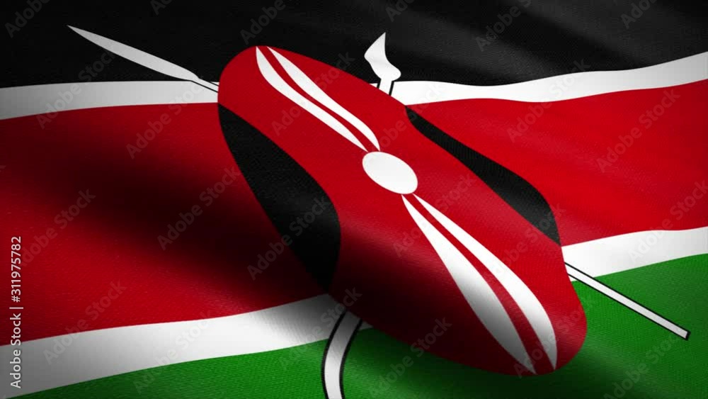 Flag of Kenya. Waving flag with highly detailed fabric texture seamless loopable video. Seamless ...