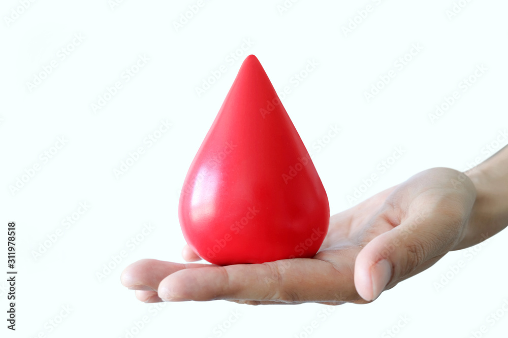 Hand of a healthy man hold symbol blood.Help and Health Concepts Stock ...