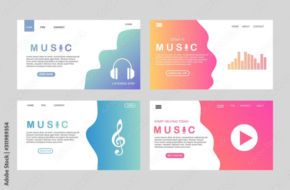 page template of music streaming. Modern flat design concept of web ...