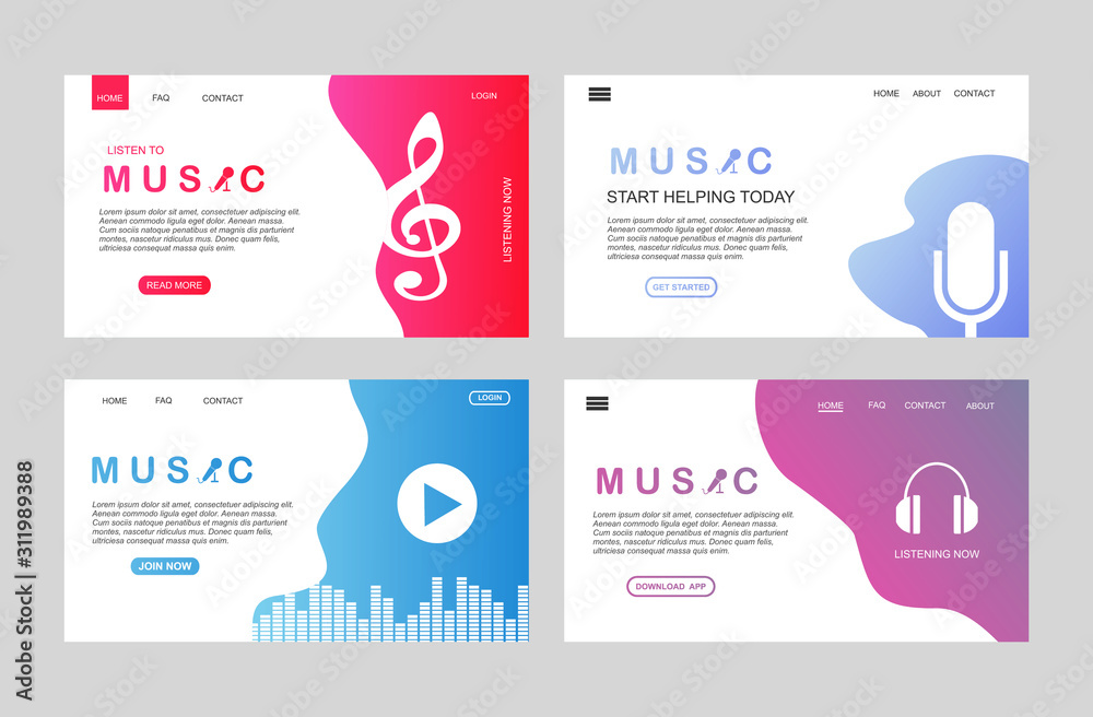 page template of music streaming. Modern flat design concept of web ...