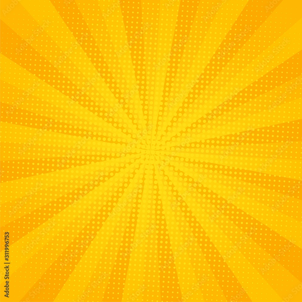 Bright yellow color burst background comic style pop art. Lightning ...
