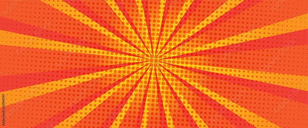 Bright red and yellow color burst background comic style pop art ...