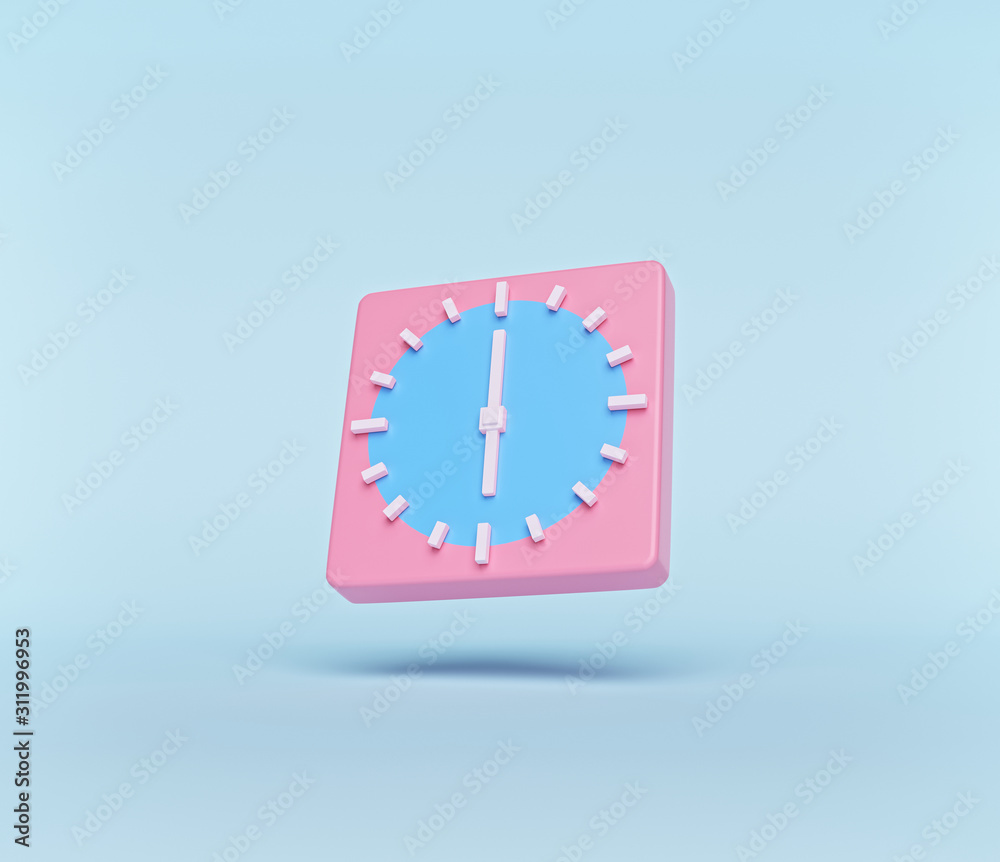 concept of time. analog clock on pastel blue background, modern minimal ...