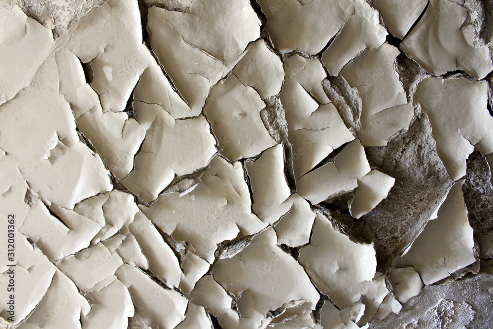 Cracked broken destroyed torn apart old house wall insulation texture ...