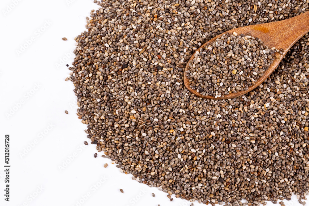 Top view of chia seeds. Can be used as background. The people of the ...