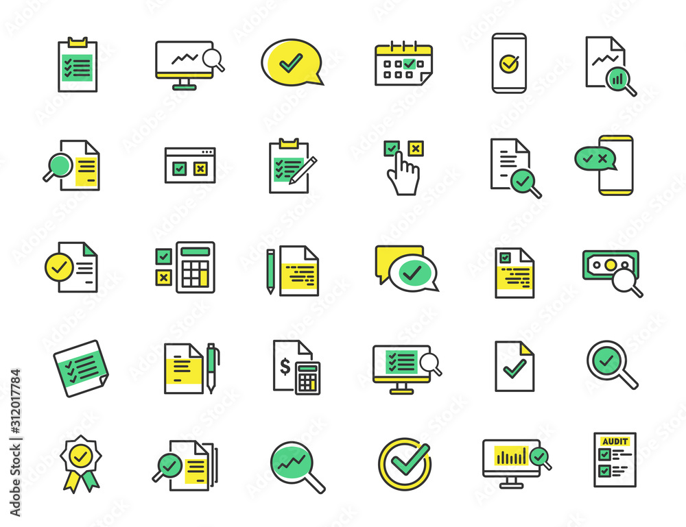 Set of linear audit icons. Inspection icons in simple design. Vector ...