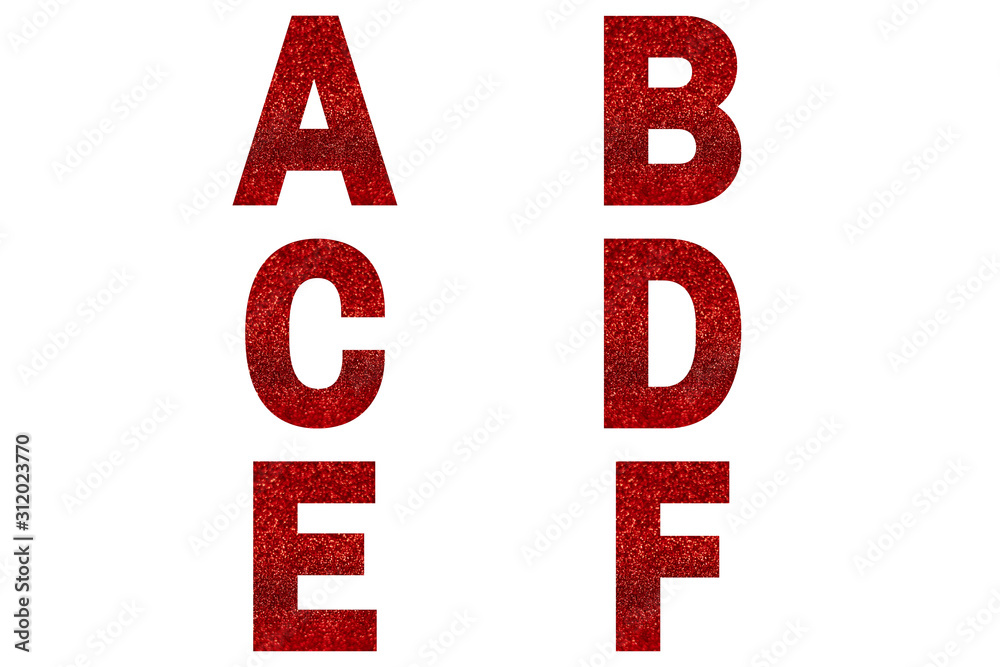 Red font Alphabet a, b, c, d, e, f made of red sparkle background ...