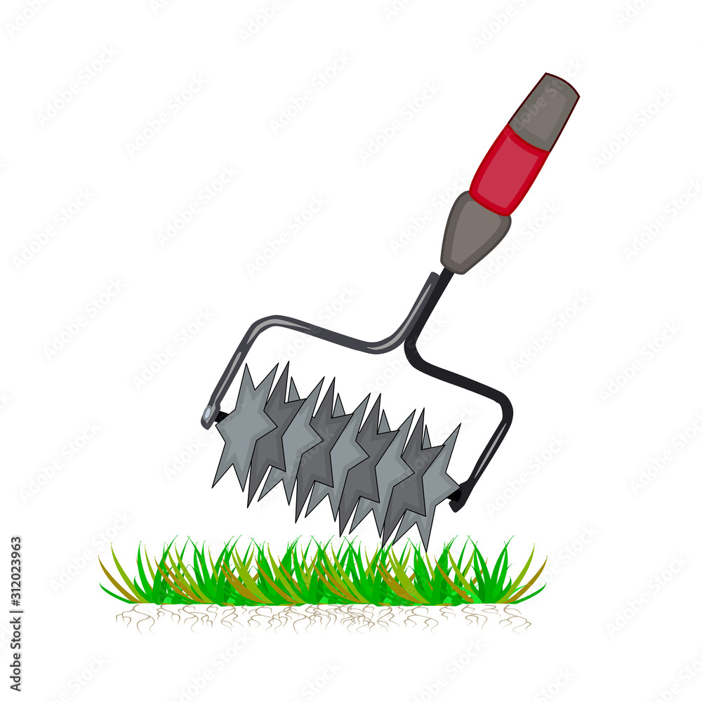 Lawn aeration tool isolated on white background. Color cartoon lawn ...