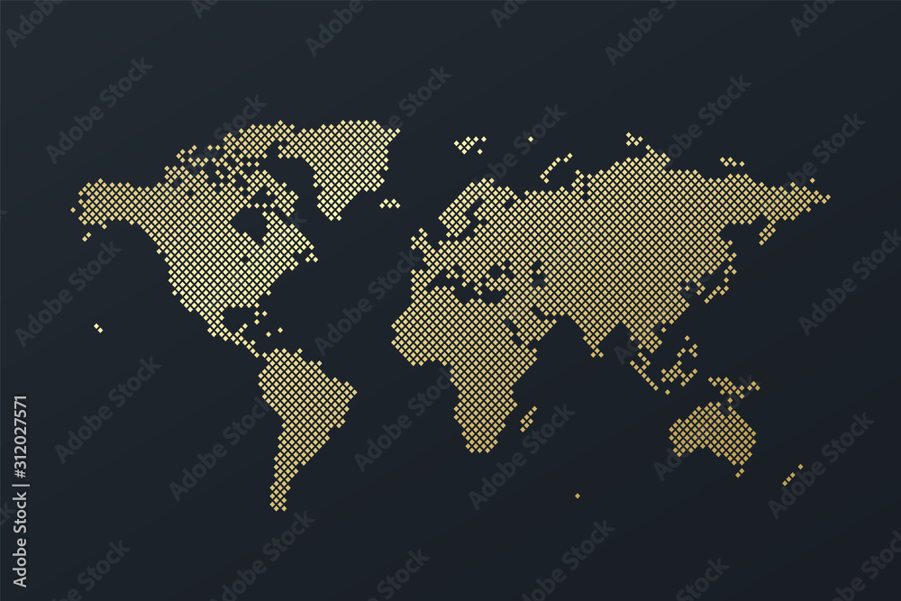 Vector World Map infographic symbol. Golden shiny dotted icon ...