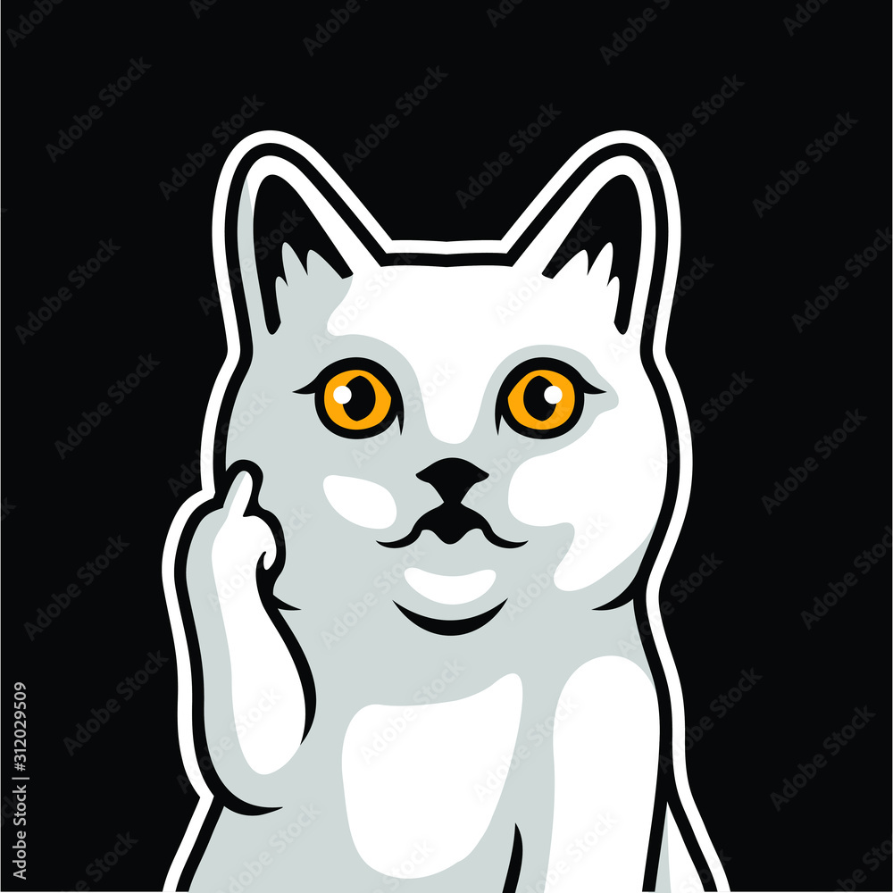 Cute White Cat Animal Hand Gesture Vector Illustration. Gesture Middle ...
