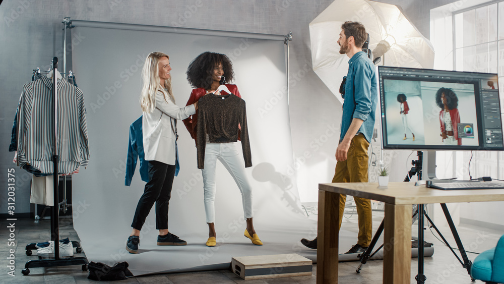 Backstage of the Photo Shoot: Stylist Chooses Outfit and Clothes for a ...