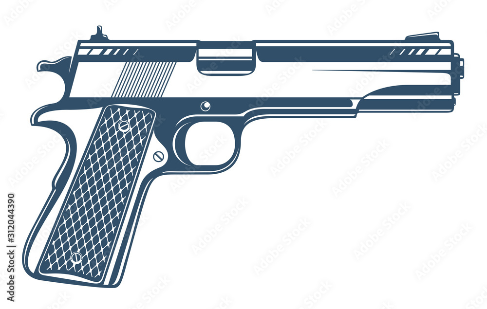 Gun vector illustration, detailed handgun isolated on white background ...