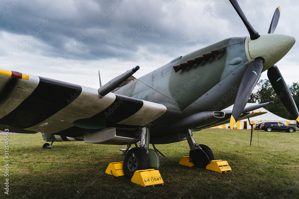 WW2 Spitfire replica parked at the runway Stock Photo | Adobe Stock