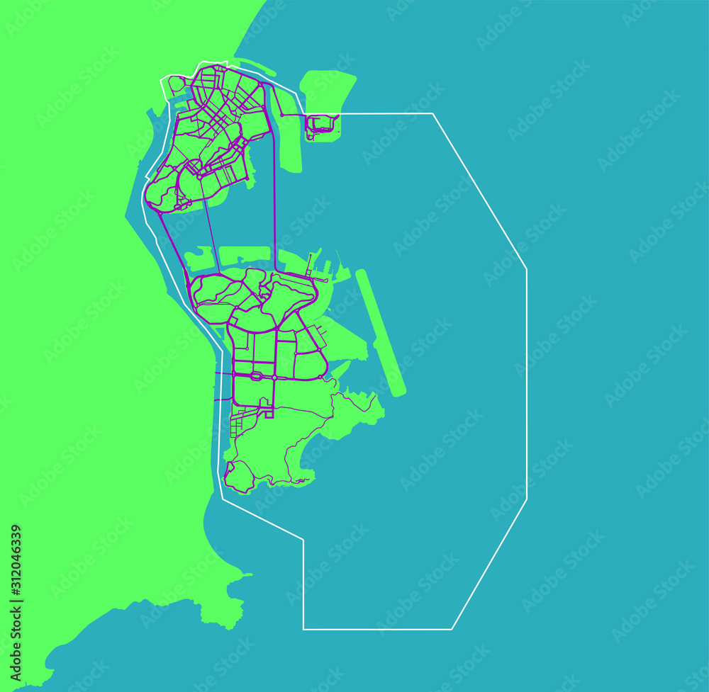 Vector map of Macau with coastline, administrative borders, sea borders ...