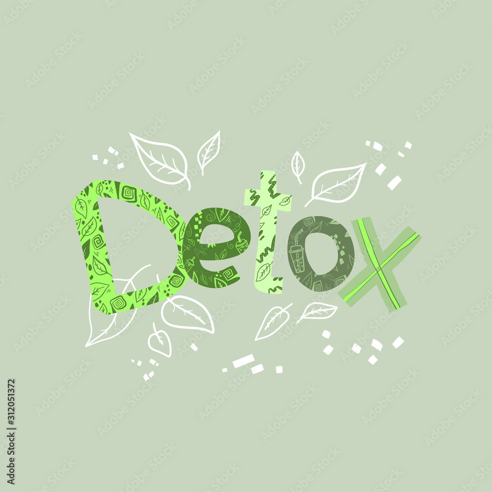 Detox lettering drawn in doodle style. Logo design with small details ...