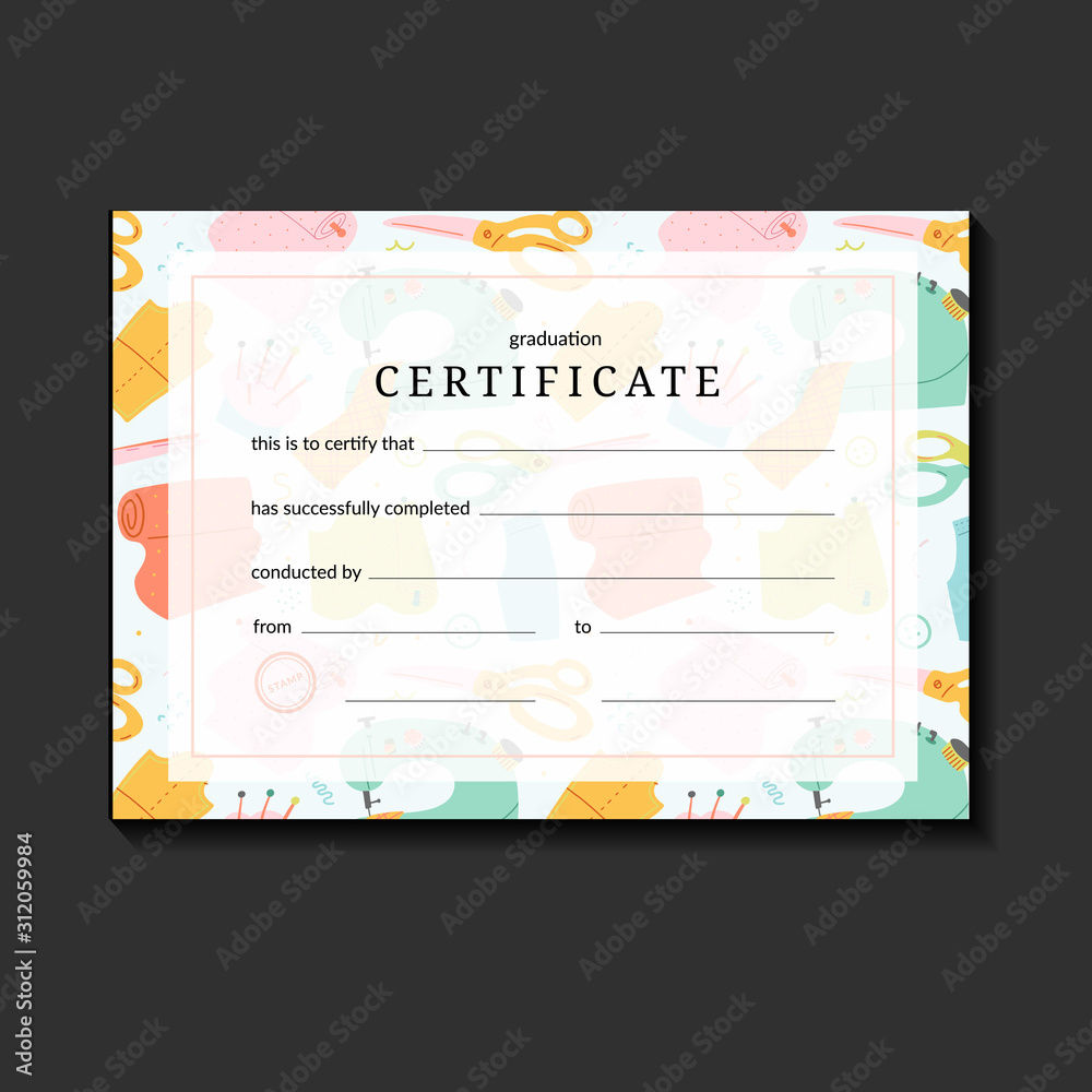 Certificate layout for sewing or crafts course, classes or workshop ...