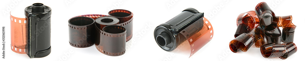 Set 35mm film roll from different angles isolated on white Stock Photo ...