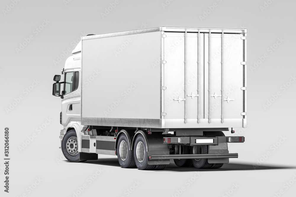 Back View Of White Truck With Empty Space On Refrigerator For Long Haul ...