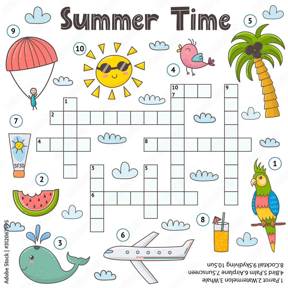 Photo Art Print Summer time crossword game for kids juliyas