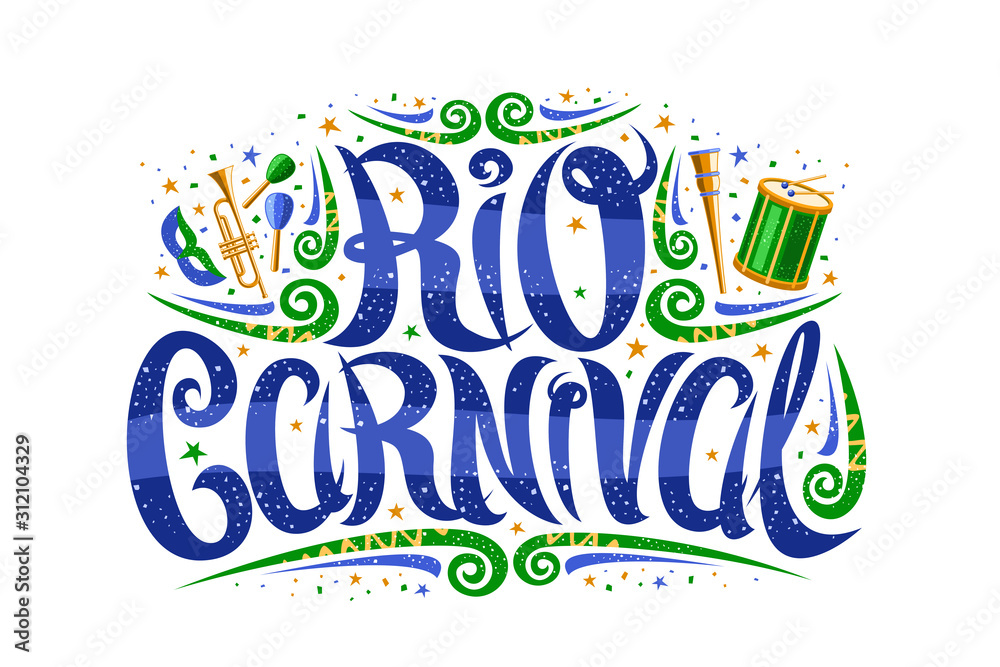 Vector logo for Carnival in Rio de Janeiro, decorative signage with ...