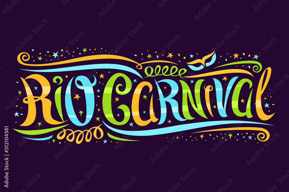 Vector greeting card for Rio Carnival, decorative ticket with curly ...