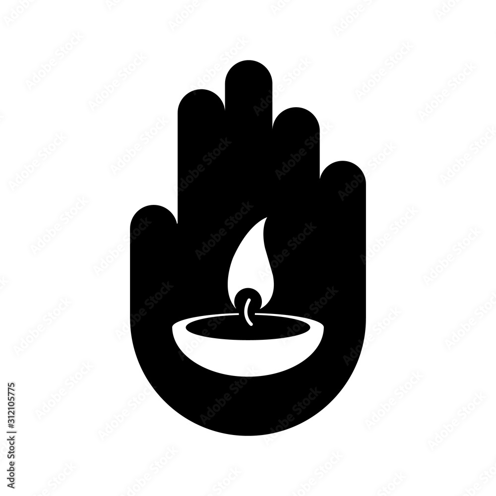 Hand symbol with a candle illustration. Concept sorrow, grief, prayer ...